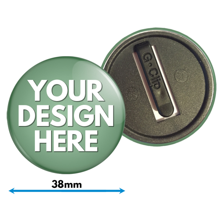 38mm Custom Safety Badges • No Sharp Pin • Much Safer
