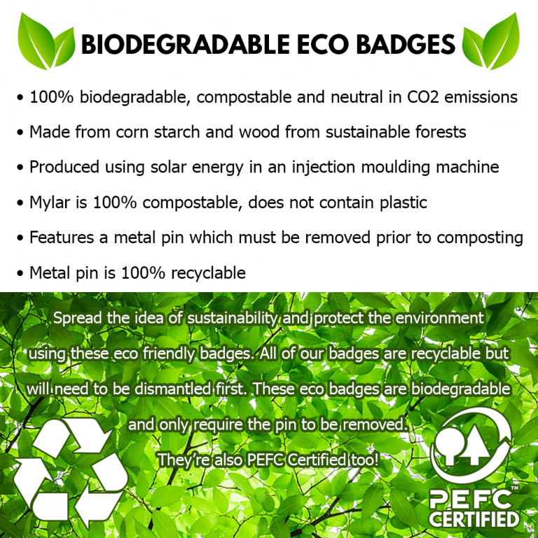 55mm Eco Custom Badges - Fully Biodegradable - No Plastic
